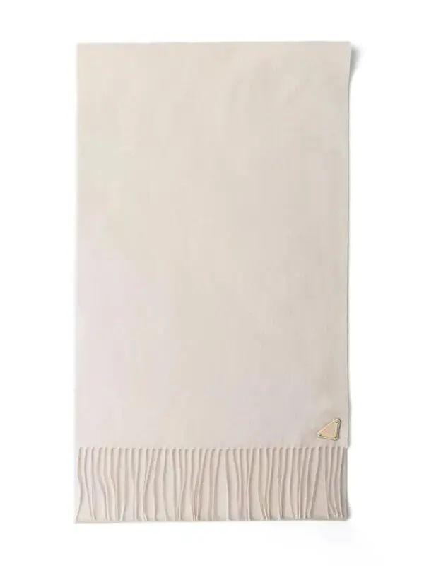 Prada Triangle-logo Fringed Scarf - Neutrals