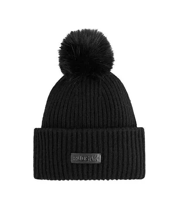 Rudsak Dara Wool Cashmere Blend Knit Beanie Hat With Pom Pom - Black