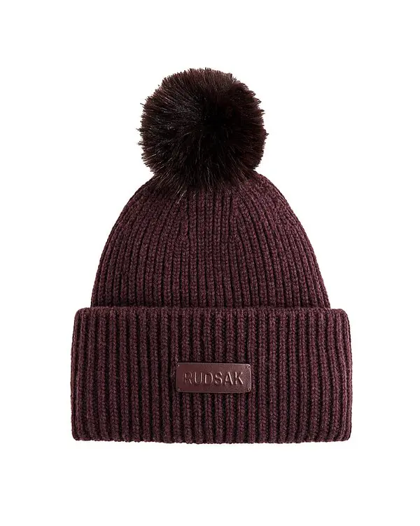 Rudsak Dara Wool Cashmere Blend Knit Beanie Hat With Pom Pom - Bordeaux