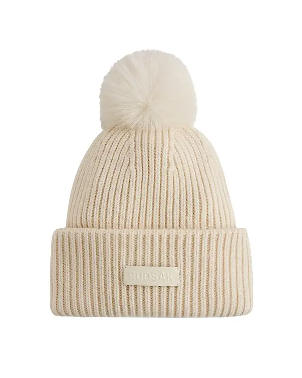 Rudsak Dara Wool Cashmere Blend Knit Beanie Hat With Pom Pom - Vanilla