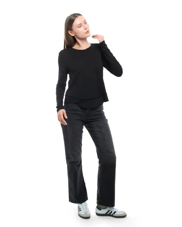 Wilt Clothing Long Sleeve Layered Mock Neck Tee - Black