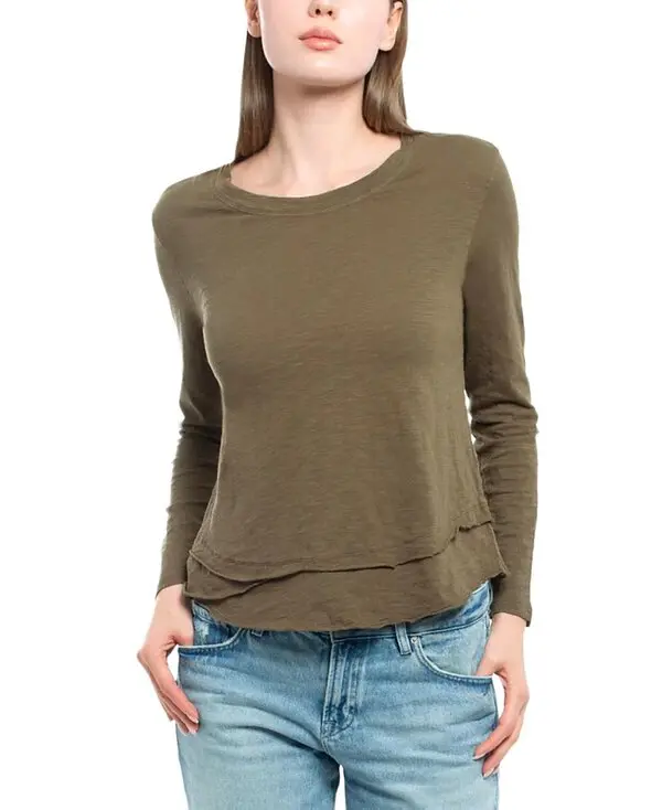 WILT CLOTHING Long Sleeve Mock Layer Tee - Dark Olive