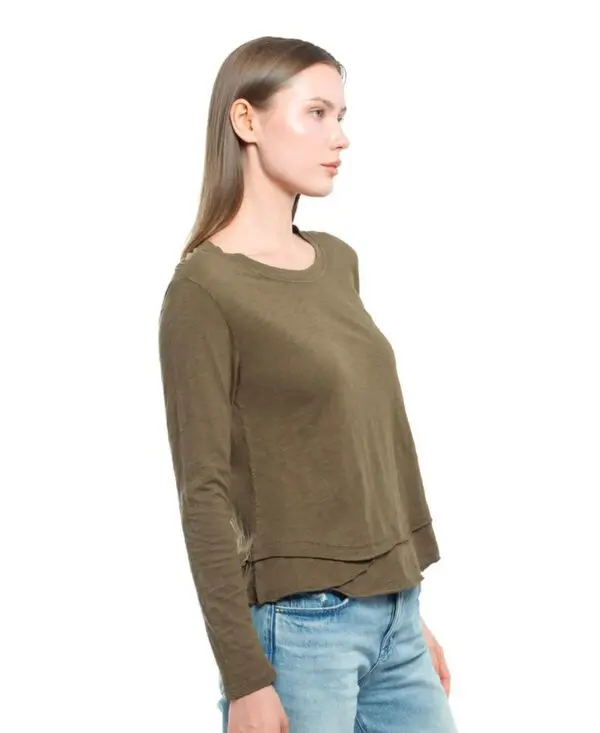 WILT CLOTHING Long Sleeve Mock Layer Tee - Dark Olive