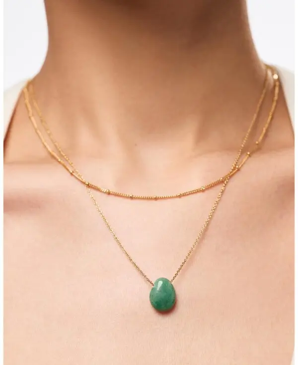 ANA LUISA Gold Plated Pebble Mini Pendant Necklace - Green