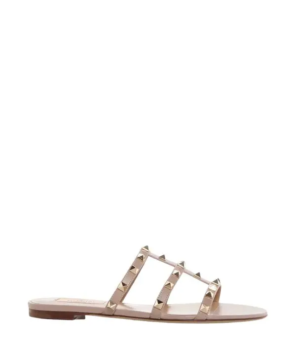 Valentino Garavani Rockstud Slide Sandals - Poudre/gold