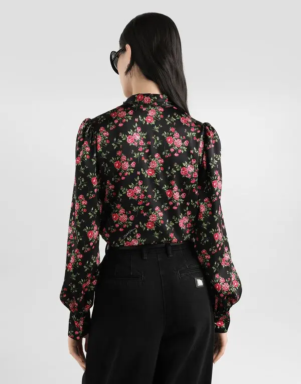 Dolce & Gabbana Rose Bouquet-print Satin Shirt - Multicolor