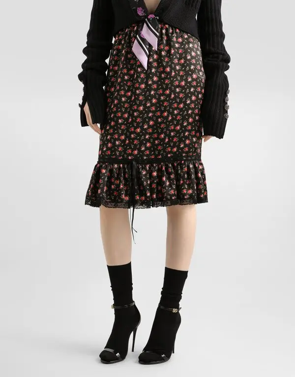 Dolce & Gabbana Rose Print Flounce Skirt - Multicolor