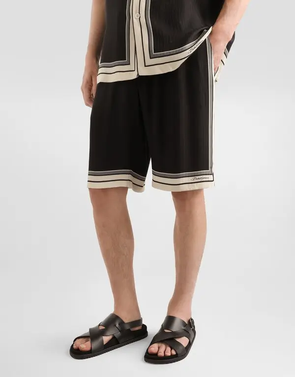 Dolce & Gabbana Logo And Stripe-print Silk Bermuda Shorts - Multicolor