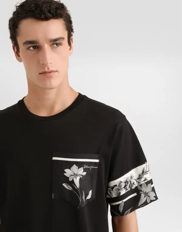 Dolce & Gabbana Cotton And Silk T-Shirt With Print In Black