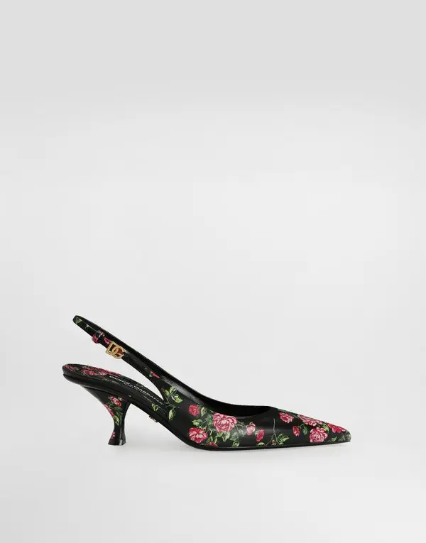 Dolce & Gabbana Lollo Calfskin Slingback With Rose Print - Multicolor