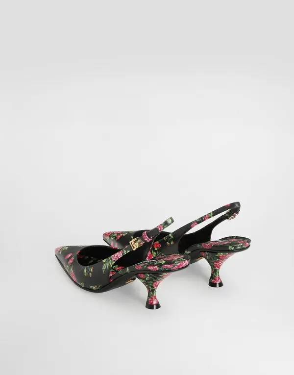Dolce & Gabbana Lollo Calfskin Slingback With Rose Print - Multicolor