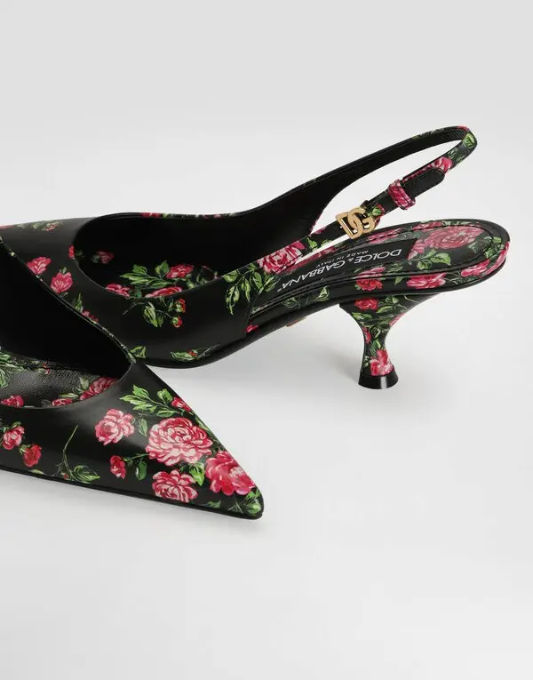 Dolce & Gabbana Lollo Calfskin Slingback With Rose Print - Multicolor