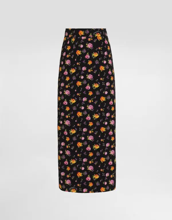 Dolce & Gabbana Rose Bouquets-print Straight Charmeuse Skirt - Multicolor