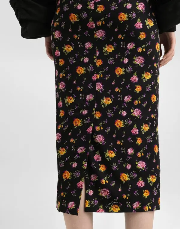 Dolce & Gabbana Rose Bouquets-print Straight Charmeuse Skirt - Multicolor