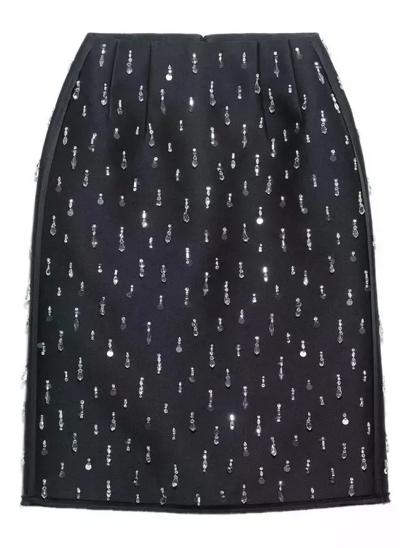 Prada Embellished Scuba Midi Skirt - Black