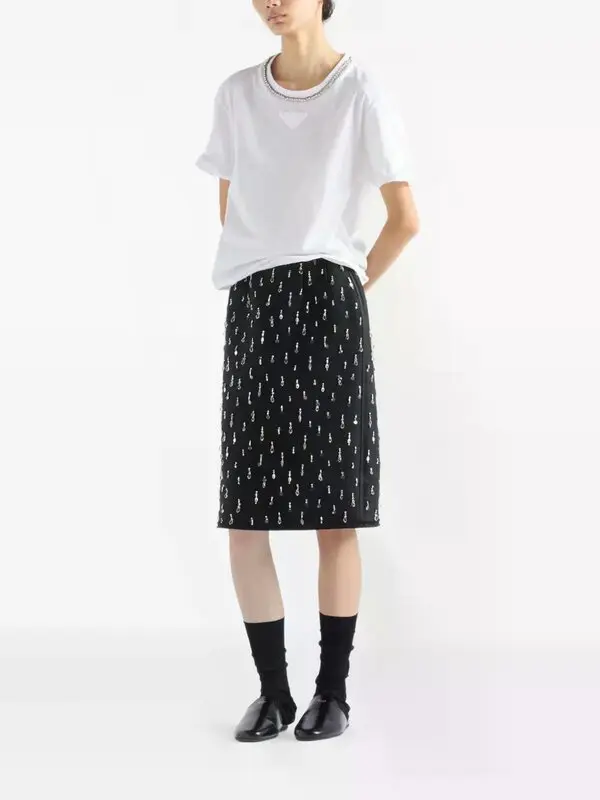 Prada Embellished Scuba Midi Skirt