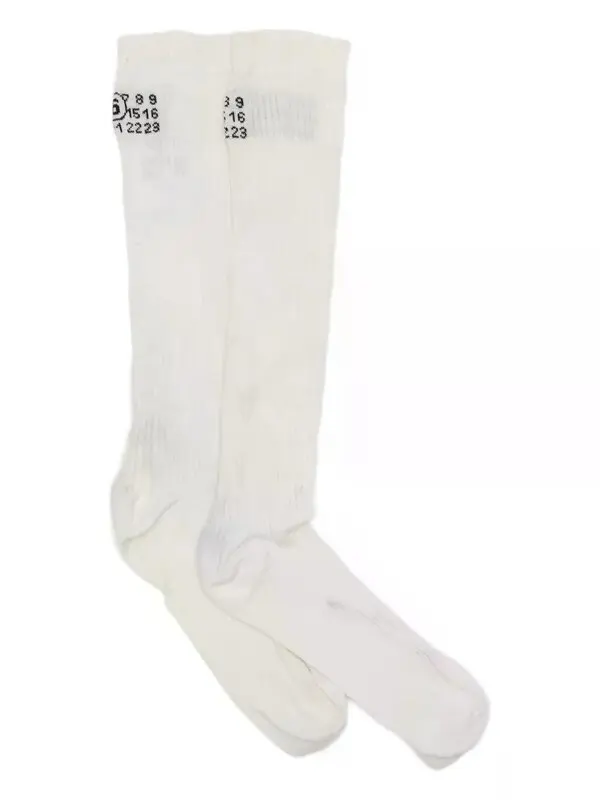 MAISON MARGIELA Numeric Logo Ribbed Socks - White