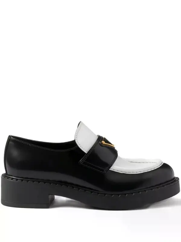 Prada Leather Logo Loafers - Black