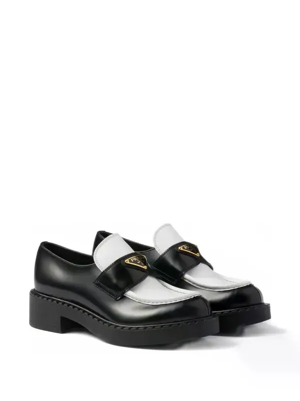 Prada Leather Logo Loafers - Black