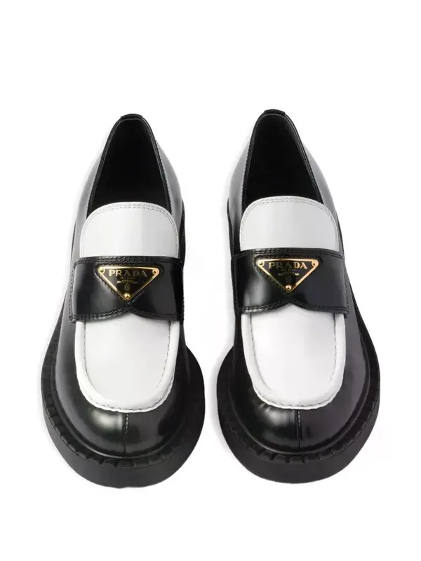 Prada Leather Logo Loafers - Black