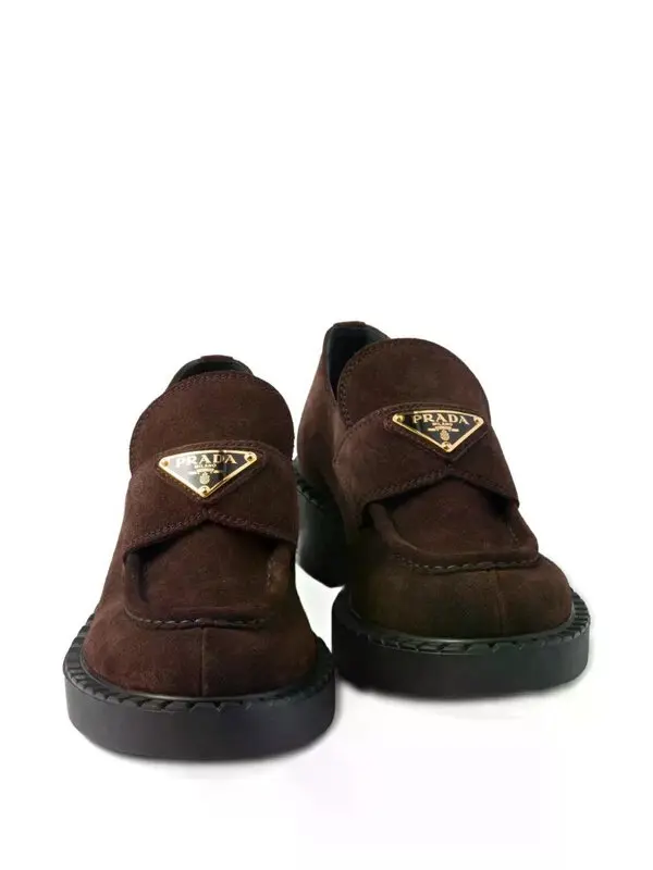 Prada Suede Loafers With Triangle Logo - Brown