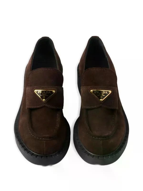 Prada Suede Loafers With Triangle Logo - Brown