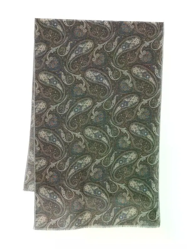 DELL'OGLIO Paisley Fringed Scarf - Brown