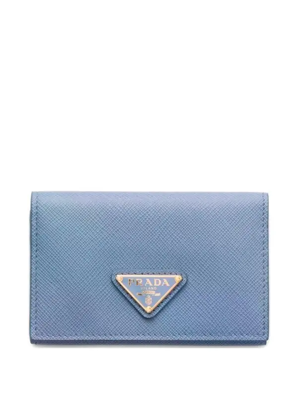 Prada Triangle-logo Leather Card Holder - Blue
