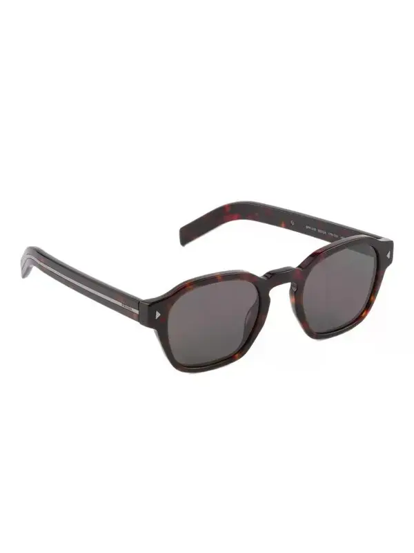 Prada Geometric Sunglasses With Metal Plaque - Brown
