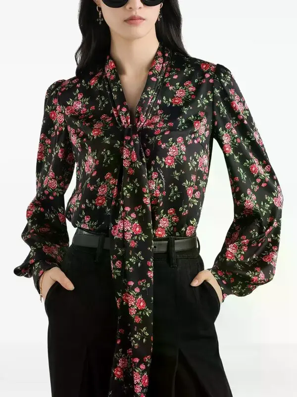 Dolce & Gabbana Floral Tie-neck Blouse