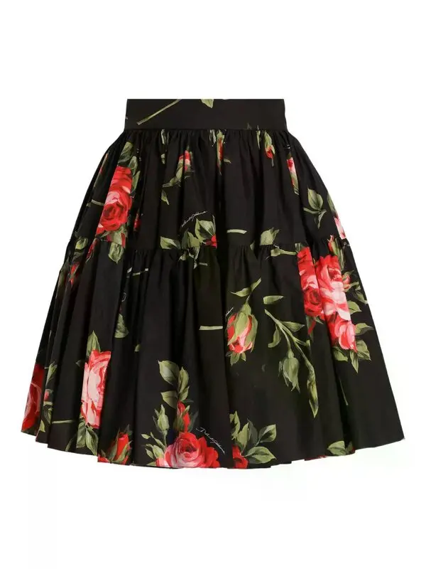 Dolce & Gabbana Floral Tiered Mini Skirt - Black