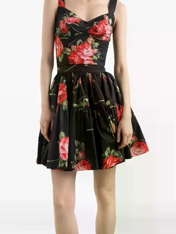 Dolce & Gabbana Floral Tiered Mini Skirt - Black