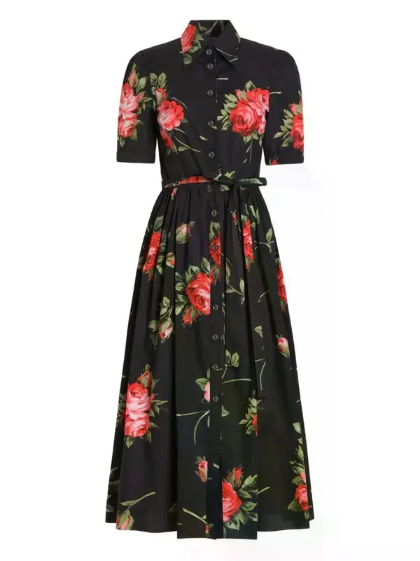 Dolce & Gabbana Floral-print Belted Midi Dress - Black
