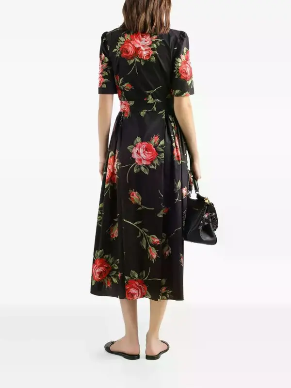Dolce & Gabbana Floral-print Belted Midi Dress - Black