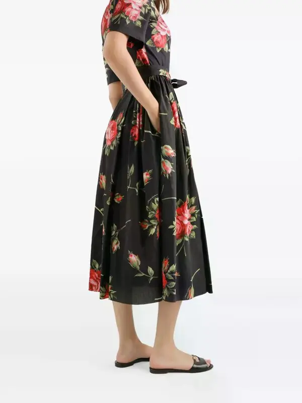 Dolce & Gabbana Floral-print Belted Midi Dress - Black