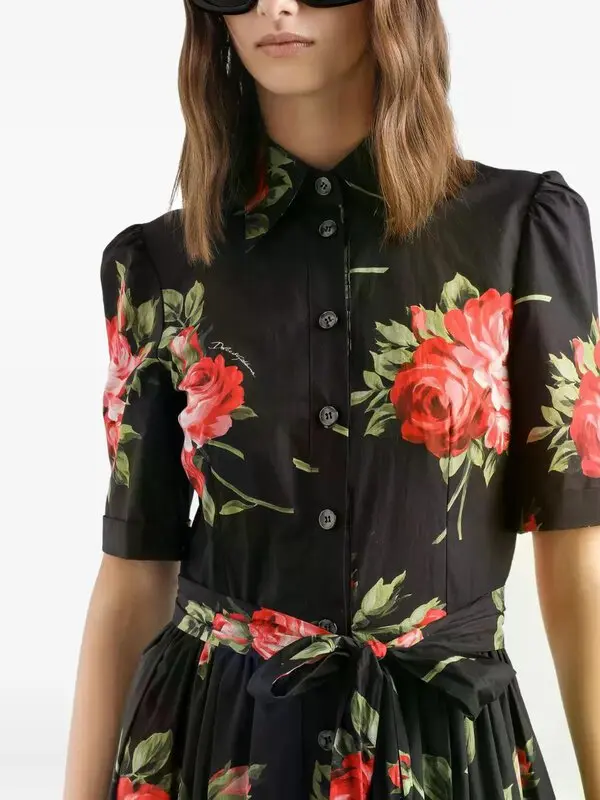 Dolce & Gabbana Floral-print Belted Midi Dress - Black