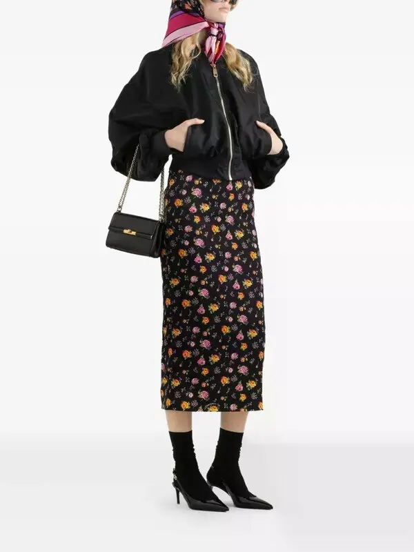 Dolce & Gabbana Floral Slit Midi Skirt - Black