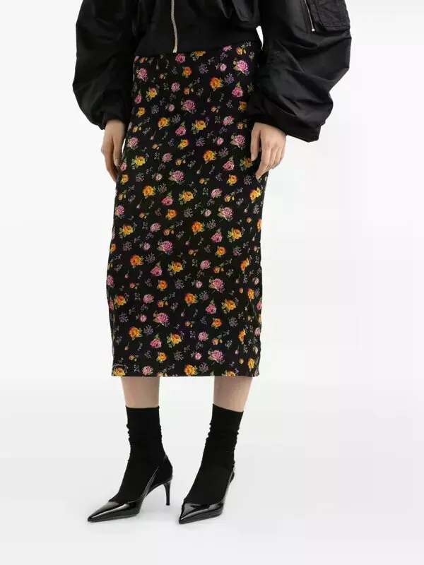 Dolce & Gabbana Floral Slit Midi Skirt - Black