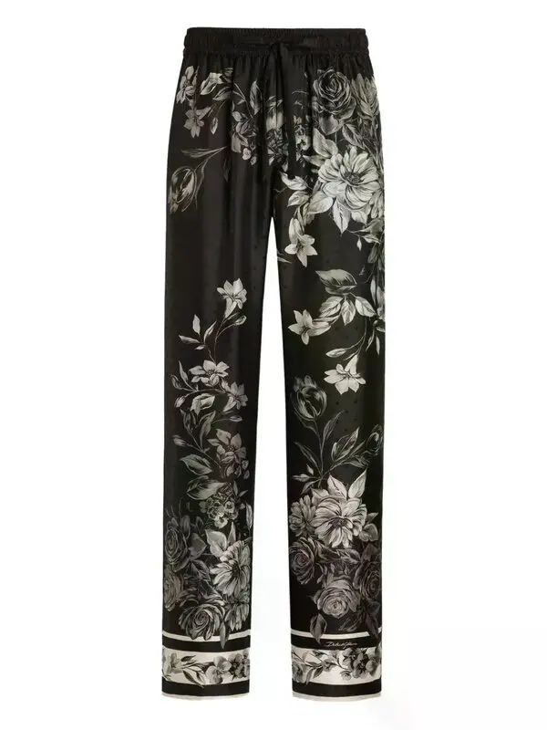Dolce & Gabbana Floral Print Trousers - Black