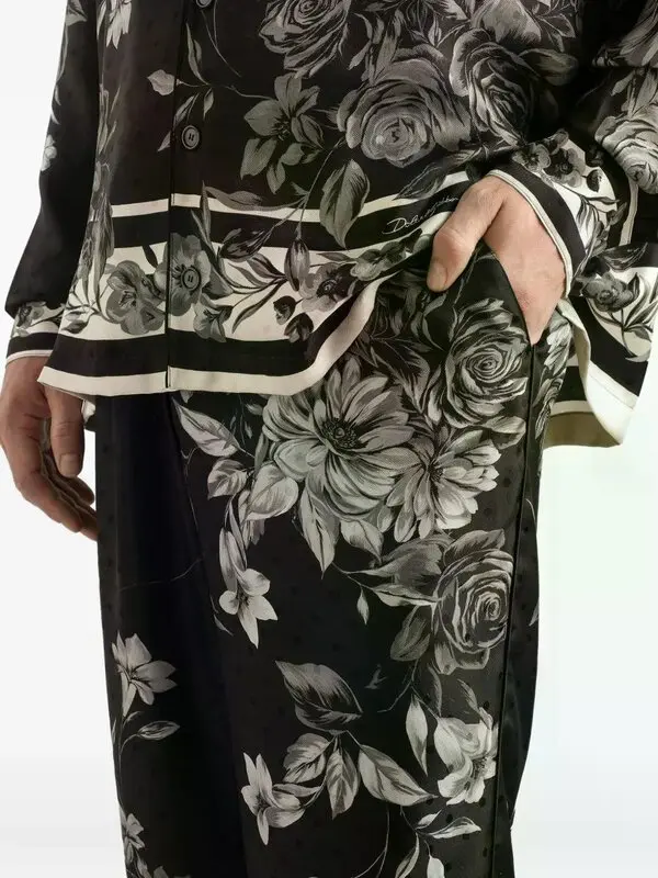 Dolce & Gabbana Floral Print Trousers - Black