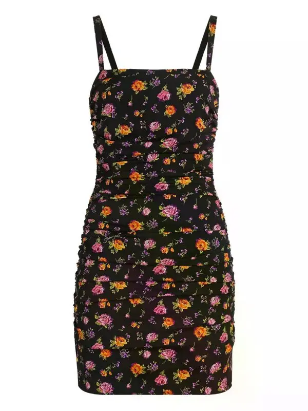 Dolce & Gabbana Floral Ruched Mini Dress - Black