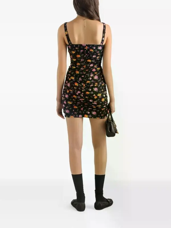 Dolce & Gabbana Floral Ruched Mini Dress - Black