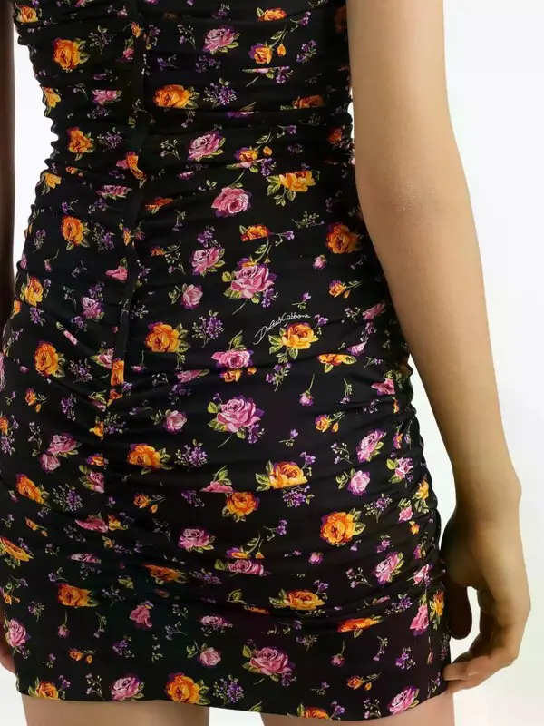Dolce & Gabbana Floral Ruched Mini Dress - Black