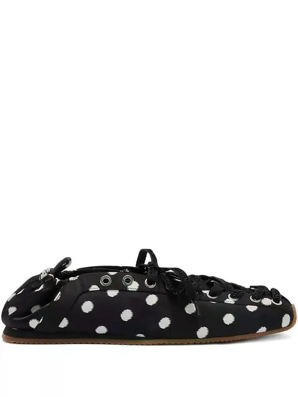 GANNI Polka-dot Lace-up Ballerinas - Black