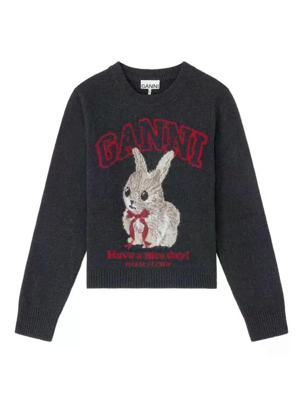 GANNI Graphic Wool Blend Sweater - Grey