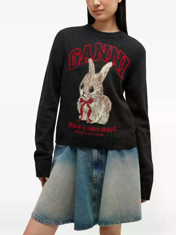 GANNI Graphic Wool Blend Sweater - Grey