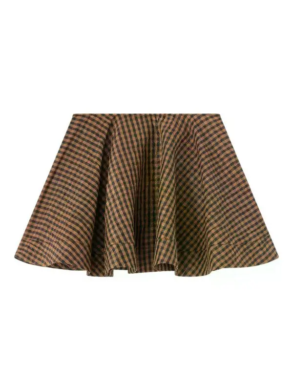 GANNI Gingham A-line Mini Skirt - Neutrals