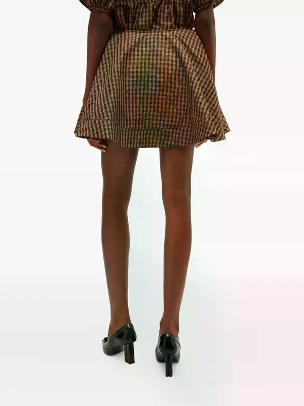 GANNI Gingham A-line Mini Skirt - Neutrals