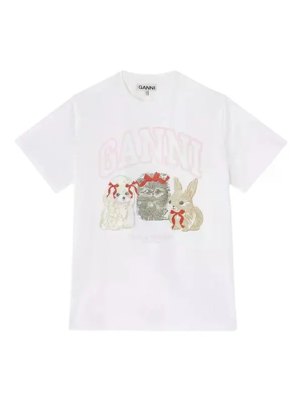 GANNI Animals-print T-shirt - White
