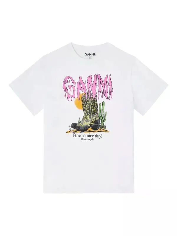 GANNI Graphic-print T-shirt - White
